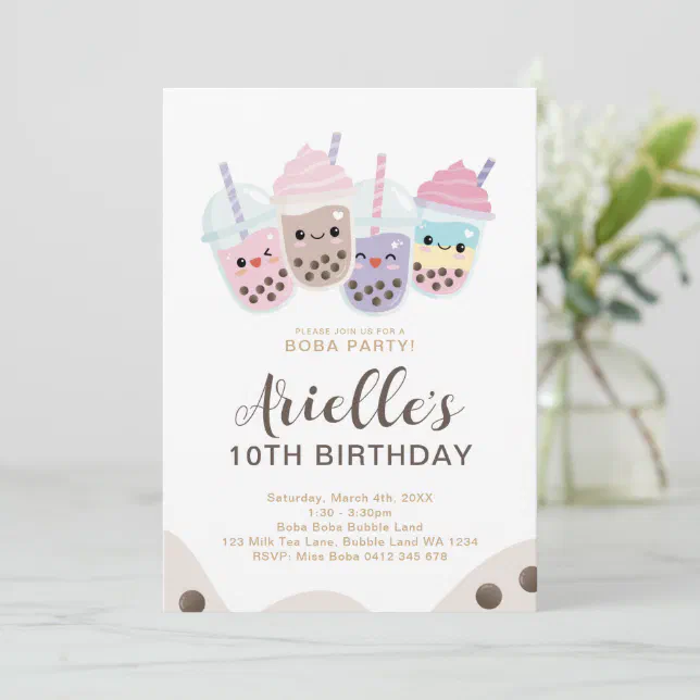 Cute Minimalist Boba Bubble Milk Tea Invitation | Zazzle