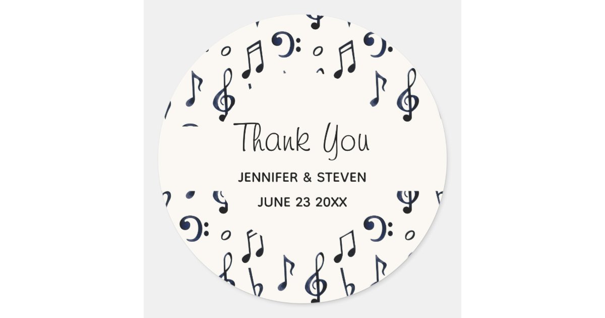 Cute Musical Notes Pattern Thank You Classic Round Sticker | Zazzle
