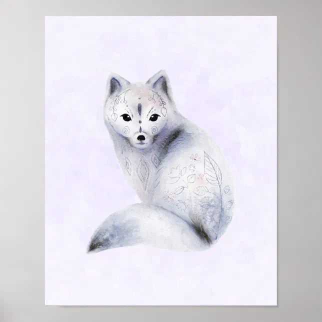 Cute Nordic Fox with Floral Markings Poster | Zazzle