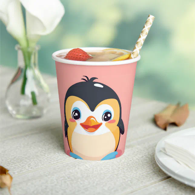 Cute Penguin Bird Ice animal Birthday Party Paper Cups | Zazzle