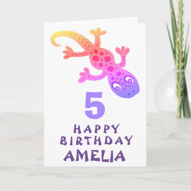 Cute Pink Gecko Lizard Girls Happy Birthday Card | Zazzle