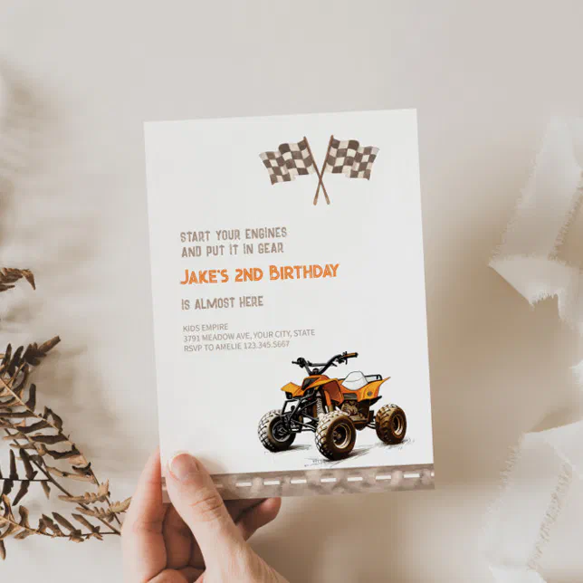 Cute Quad Bike Any Age Birthday Invitation | Zazzle