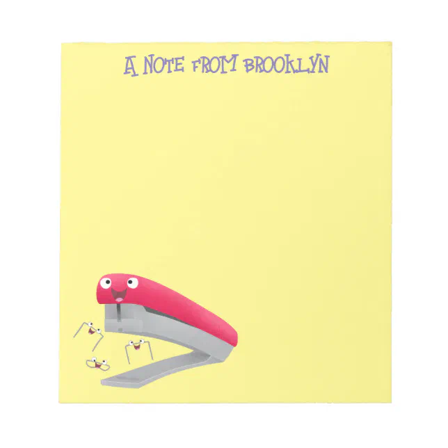 Cute red happy stapler cartoon illustration notepad | Zazzle