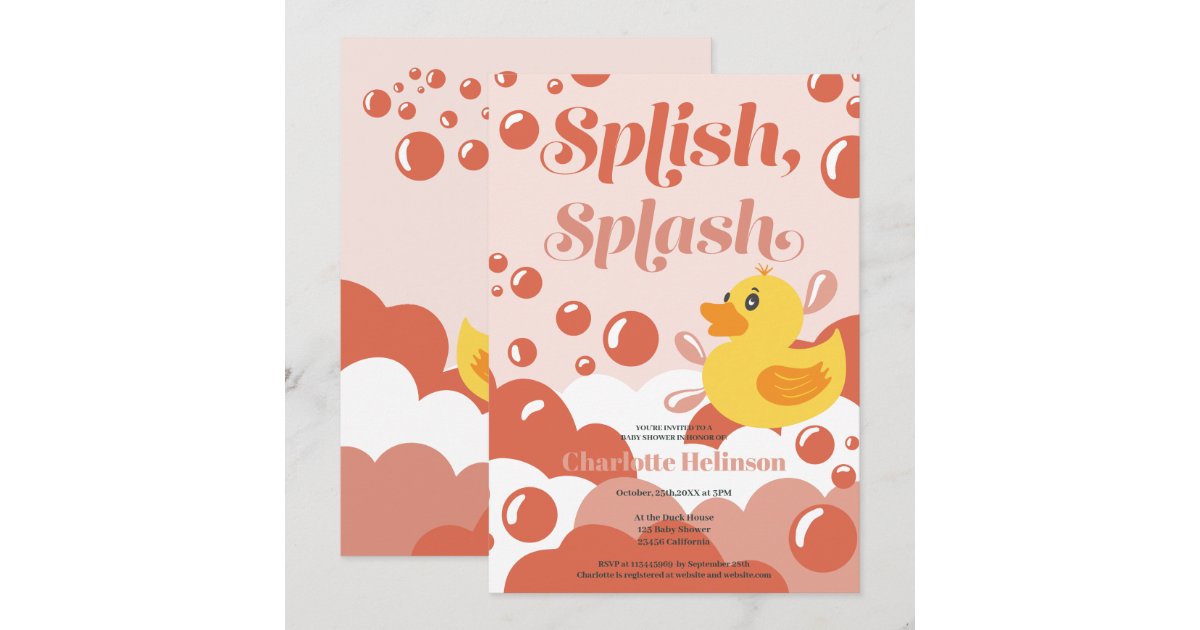 Cute rubber duck splish splash bubbles baby shower invitation | Zazzle