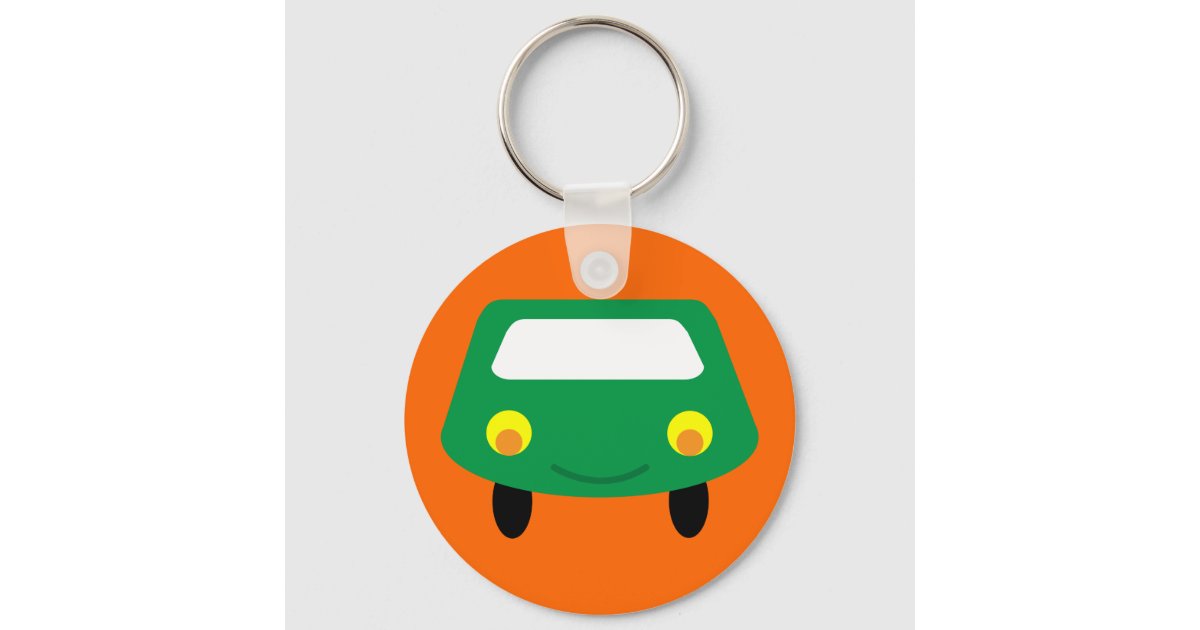 Cute smiling green cartoon car key chain | Zazzle