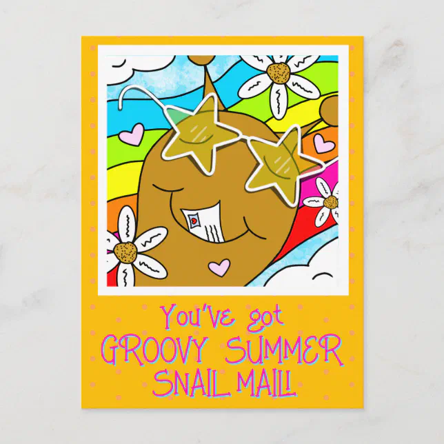 Cute Snail Groovy Summer Mail Hello Postcard | Zazzle