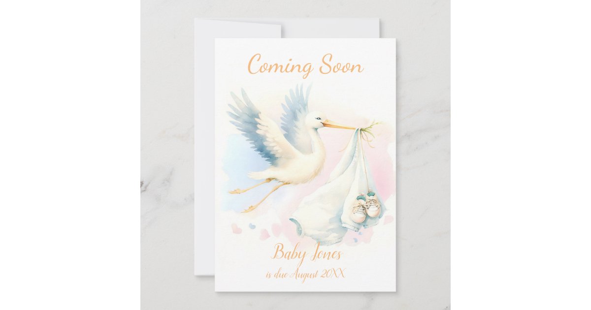 Cute Stork coming soon announcement Invitation | Zazzle