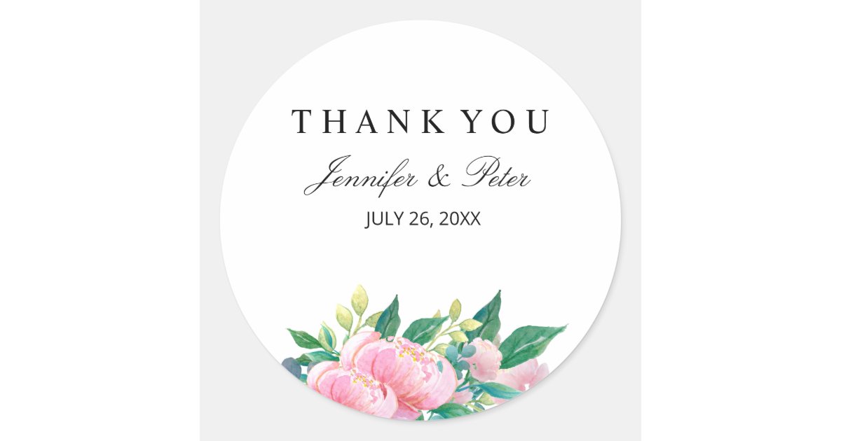 CUTE WATERCOLOR FLORAL DECOUPAGE THANK YOU CLASSIC ROUND STICKER | Zazzle