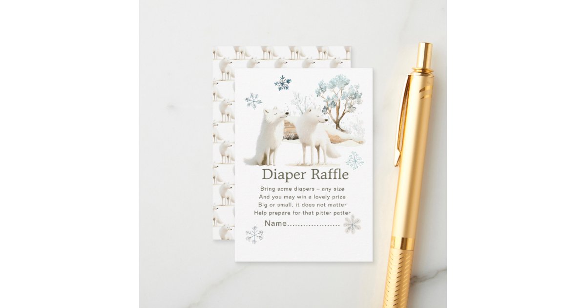 Cute Winter Arctic Wolf Baby Shower Diaper Raffle Enclosure Card | Zazzle