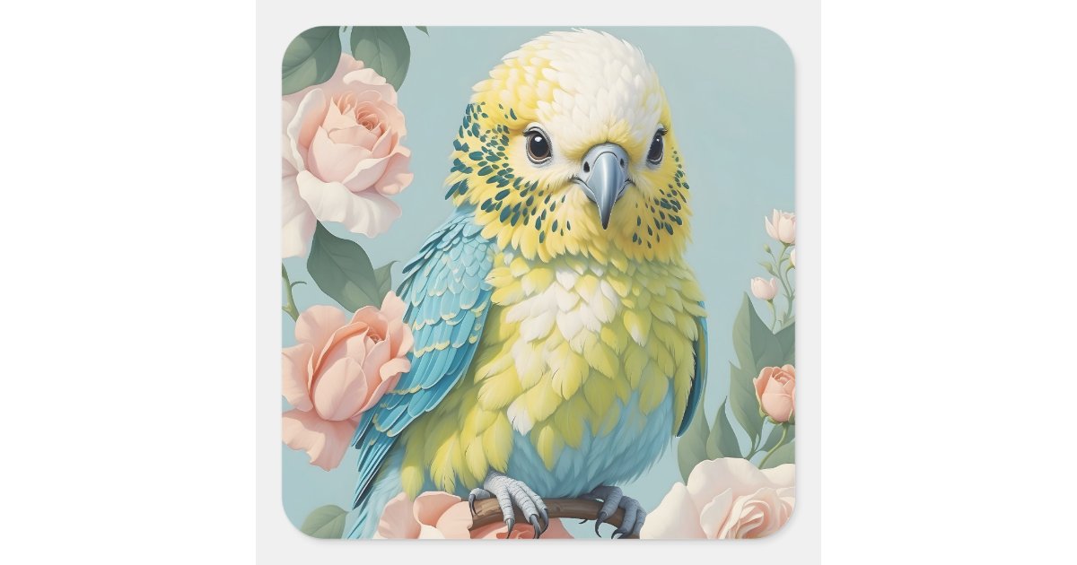 Cute Yellow And Blue Baby Budgie Parakeet Bird Square Sticker | Zazzle