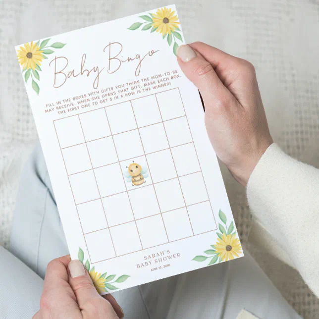 Cute Yellow Bumblebee Baby Shower Bingo Game Flyer | Zazzle