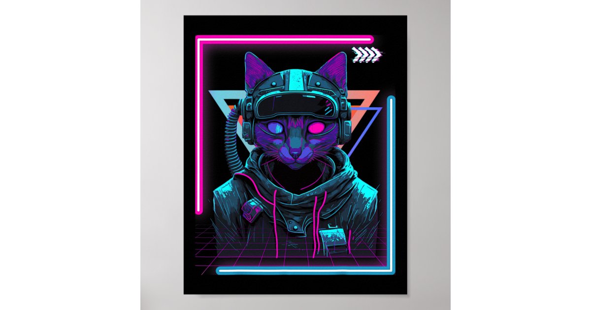 Cyberpunk Cat Kitty Punker Futuristic Cyber Punk Poster | Zazzle