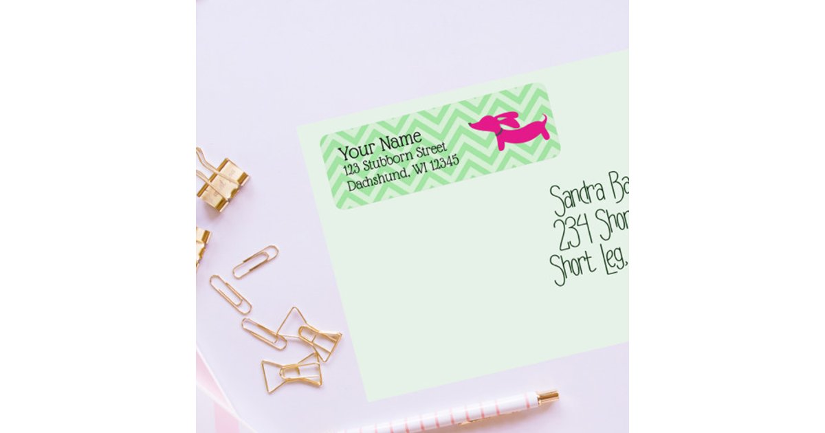 Dachshund Address Labels Preppy Pink and Green | Zazzle