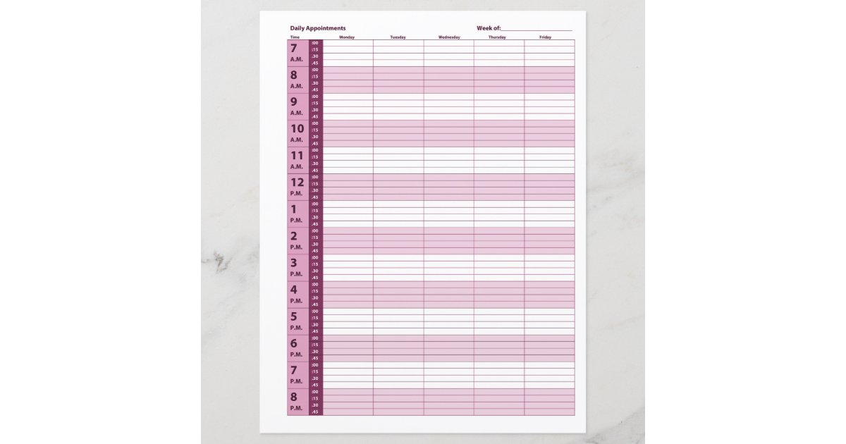 Daily Appointment Schedule | Pink | Zazzle