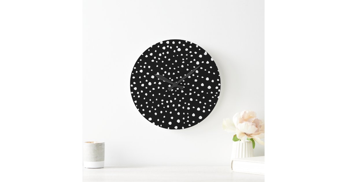 Dalmatian Dots, Dalmatian Spots, Black and White Large Clock | Zazzle