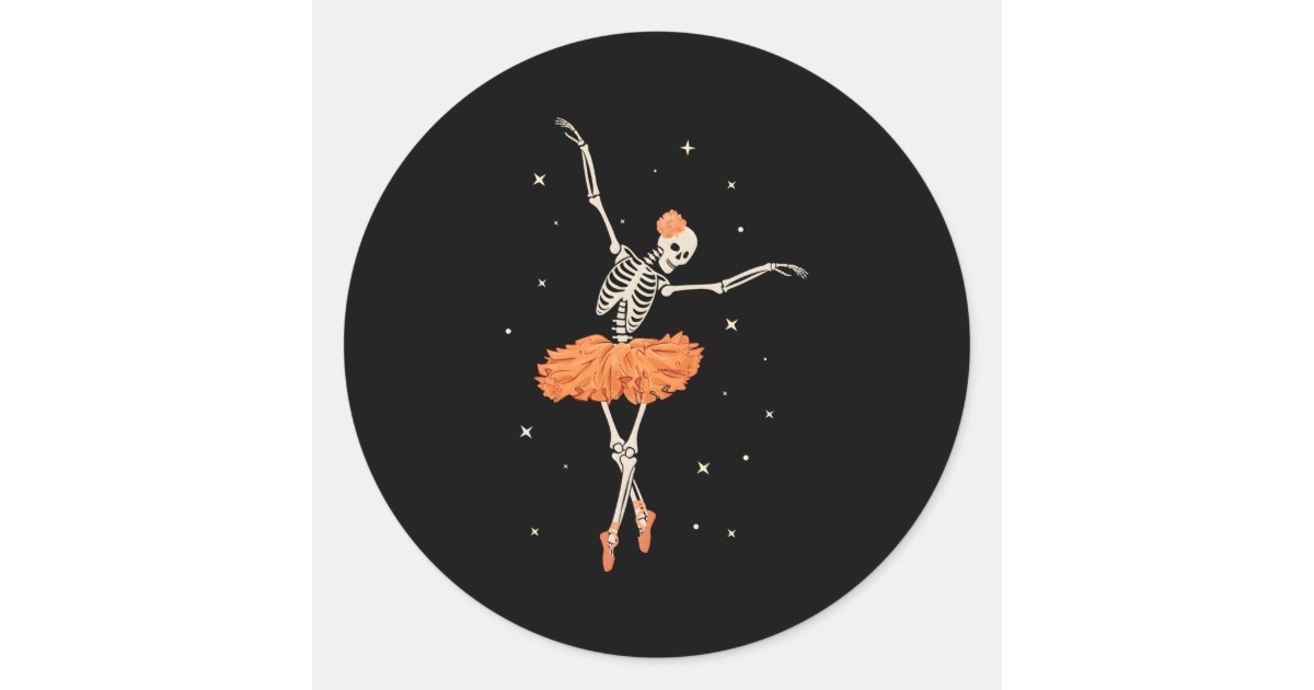 Dancing Skeleton Ballerina Ballet Dance Halloween Classic Round Sticker ...