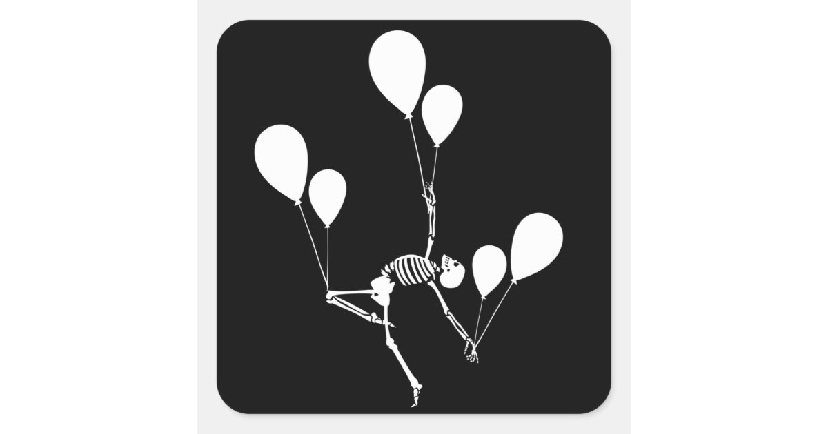 DANCING SKELETON WITH BALLOONS HALLOWEEN SQUARE STICKER | Zazzle