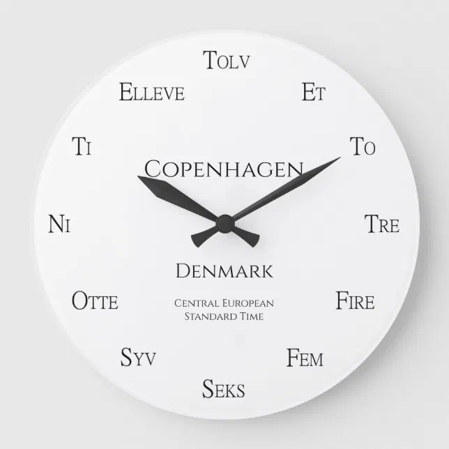 Danish Numbers Personalised City Country Time Zone Large Clock | Zazzle
