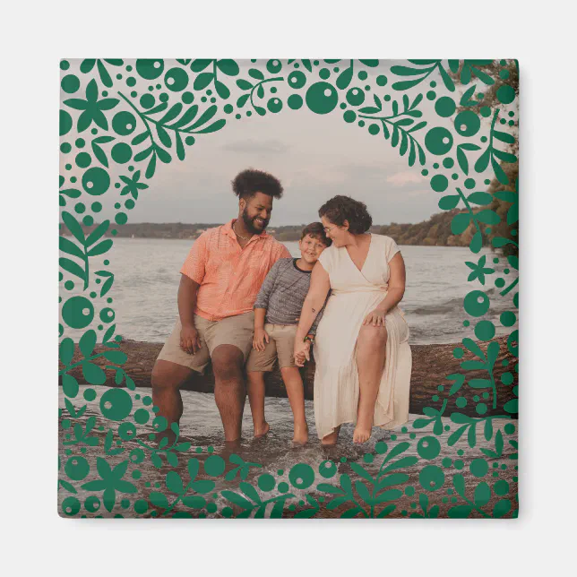 Dark Green Berry Border Frame Photo Magnet | Zazzle