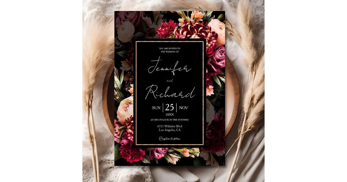 Dark Moody Bloom Dutch Old Masters Black Wedding Invitation | Zazzle