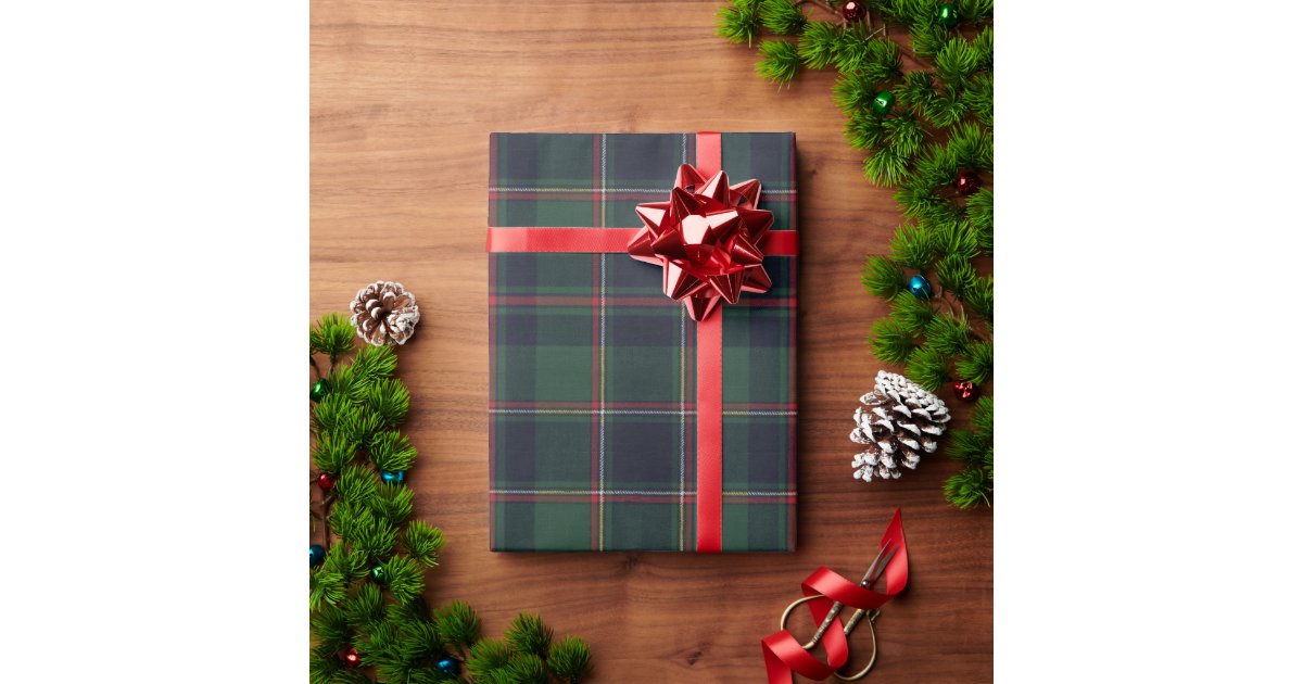 Dark Navy Blue Red Green Plaid Pattern Holiday Wrapping Paper | Zazzle