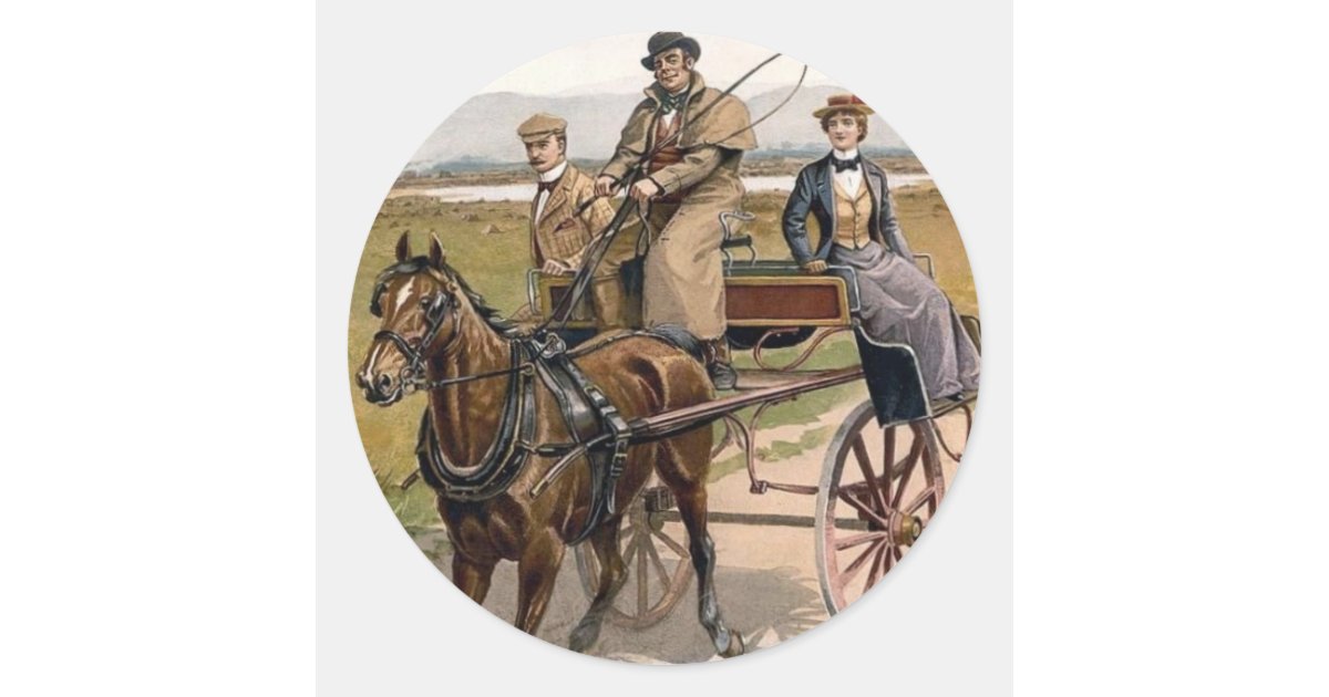 Dating Couple in Jaunting Cart Classic Round Sticker | Zazzle