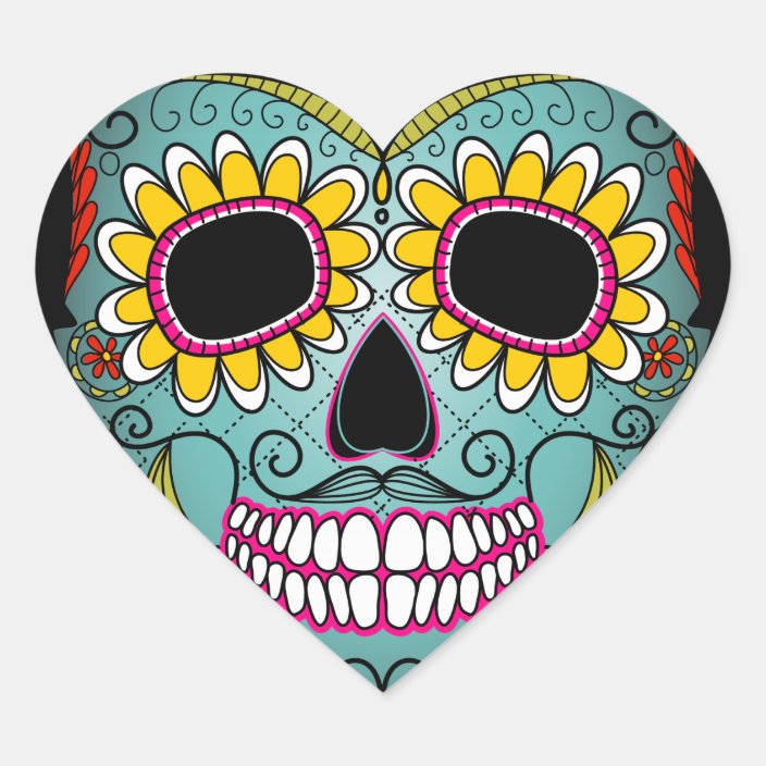 Day of the Dead Sugar Skull Heart Sticker | Zazzle.com.au