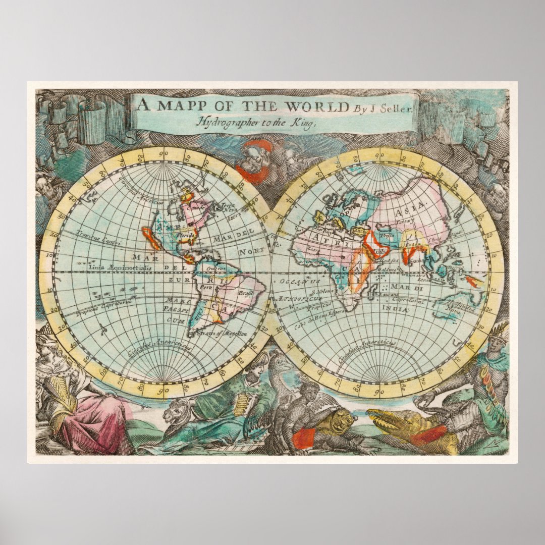 Decorative World Map Poster | Zazzle
