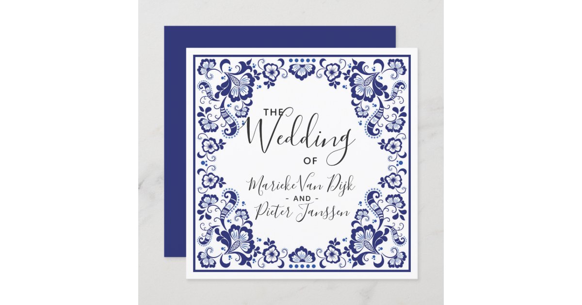 Delfts Blauw | Delft Blue Tile Wedding Invitation | Zazzle