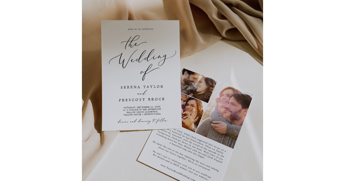 Delicate Black Calligraphy Proposal Story Wedding Invitation | Zazzle