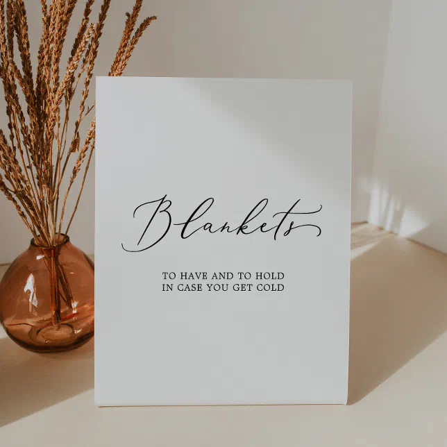 Delicate Black Calligraphy Wedding Blankets Pedestal Sign | Zazzle