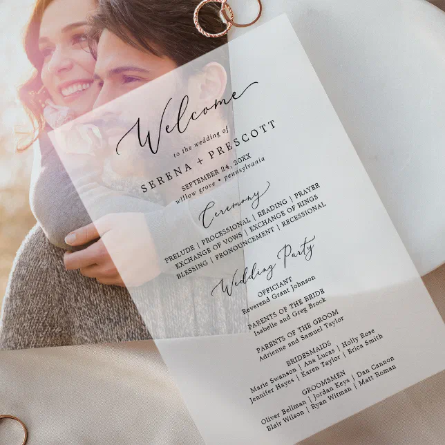Delicate Calligraphy Luxury Vellum Wedding Program | Zazzle