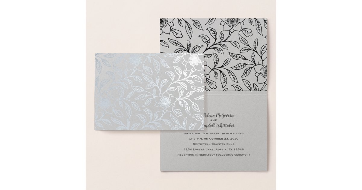 Deluxe Foil Silver Floral Wedding Invitation | Zazzle