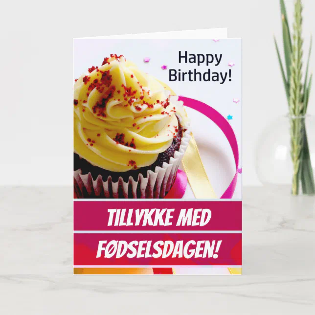 Denmark Happy Birthday Wish in Danish Birthday Card | Zazzle