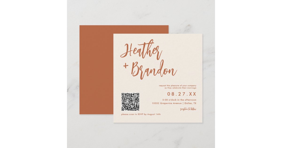 Dessert Boho QR Code Wedding Square Invitation | Zazzle