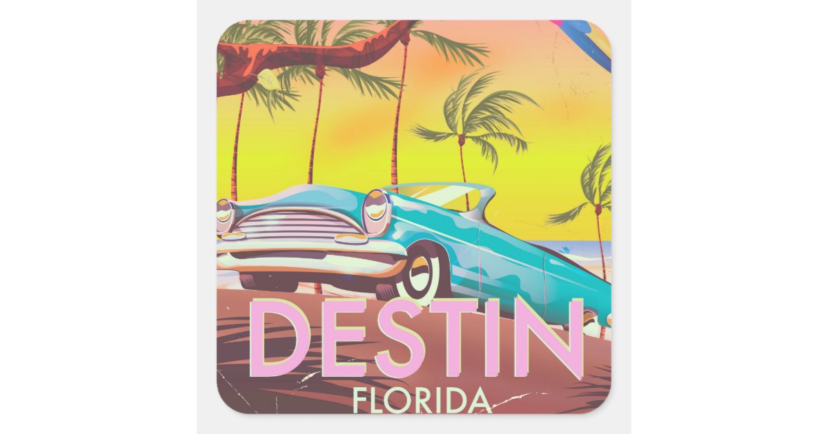 Destin Florida USA vintage travel poster. Square Sticker | Zazzle