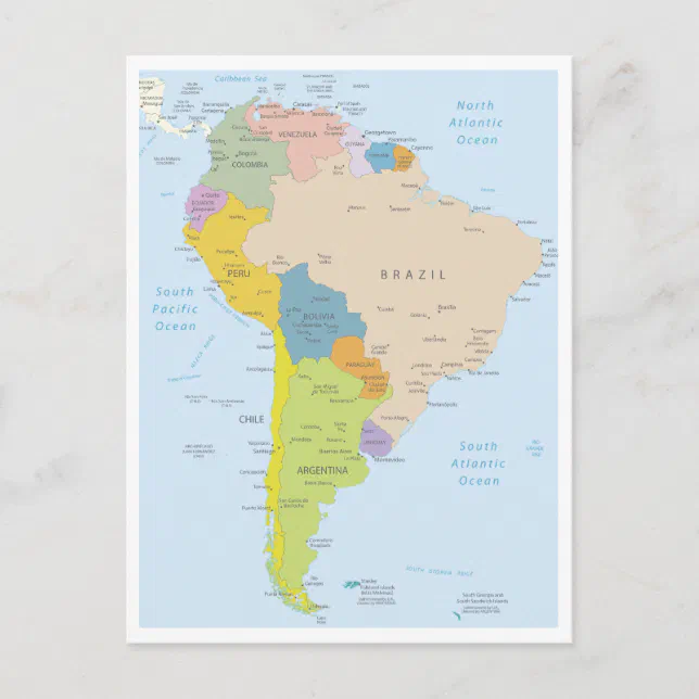 Detailed map of South America Continent Postcard | Zazzle