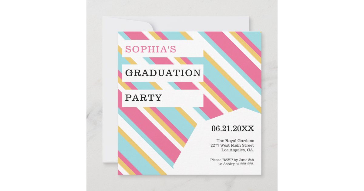 Diagonal Colourful Stripes Graduation Invitation | Zazzle