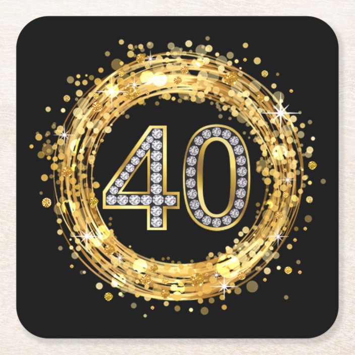 Diamond Number 40 Glitter Bling Confetti | gold Square Paper Coaster ...
