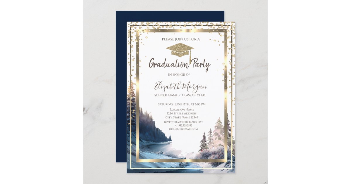 Diamonds Gold Graduation Cap Landscape Graduation Invitation | Zazzle