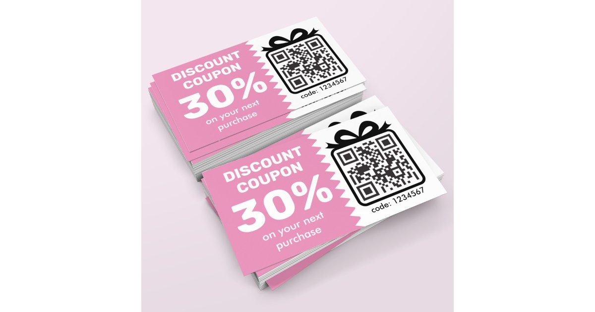 Digital Discount Coupon With QR Code Logo Pink | Zazzle