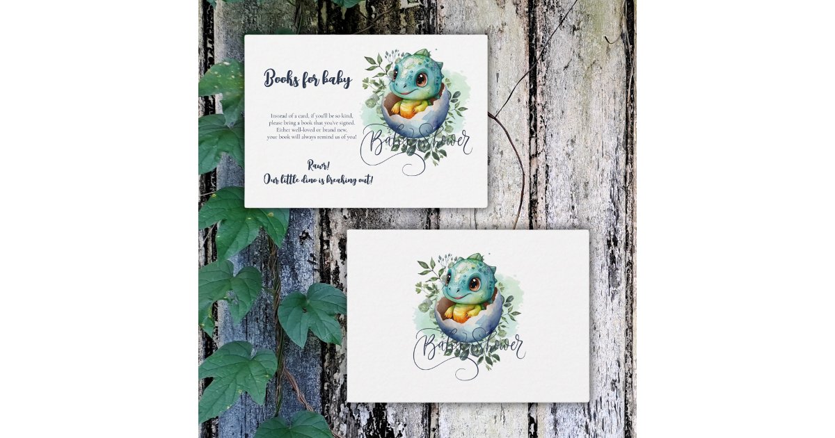 Dinosaur Egg Cute Watercolor Leaves Baby Shower Enclosure Card | Zazzle