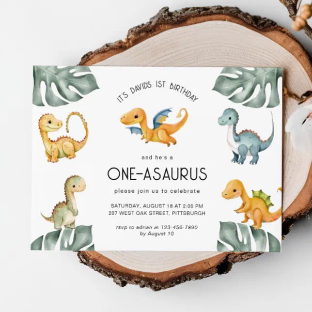Dinosaur First Birthday Oneasaurus Party Invitation | Zazzle