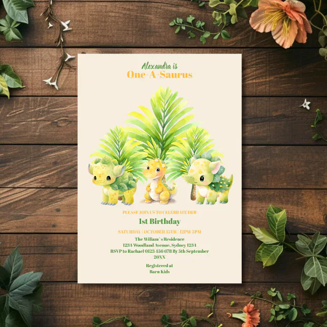 Dinosaur One-a-saurus 1st Birthday Invitation | Zazzle