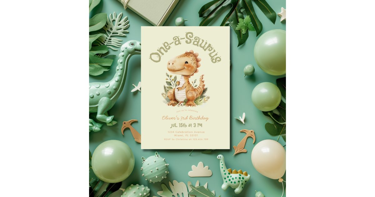 Dinosaur One-A-Saurus 1st Birthday Party Boys Invitation | Zazzle