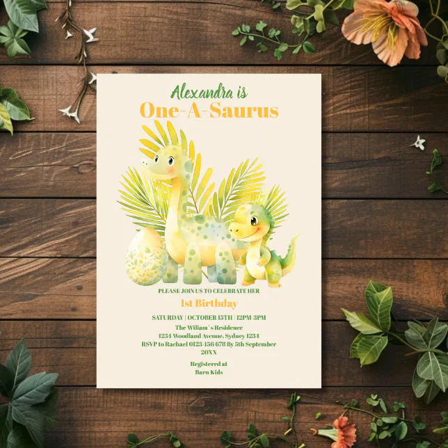 Dinosaur One-A-Saurus 1st Birthday Party Invitation | Zazzle