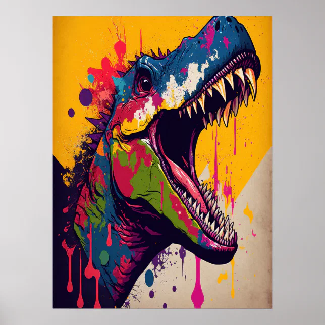 Dinosaur T Rex Blue Yellow Jurassic Poster | Zazzle