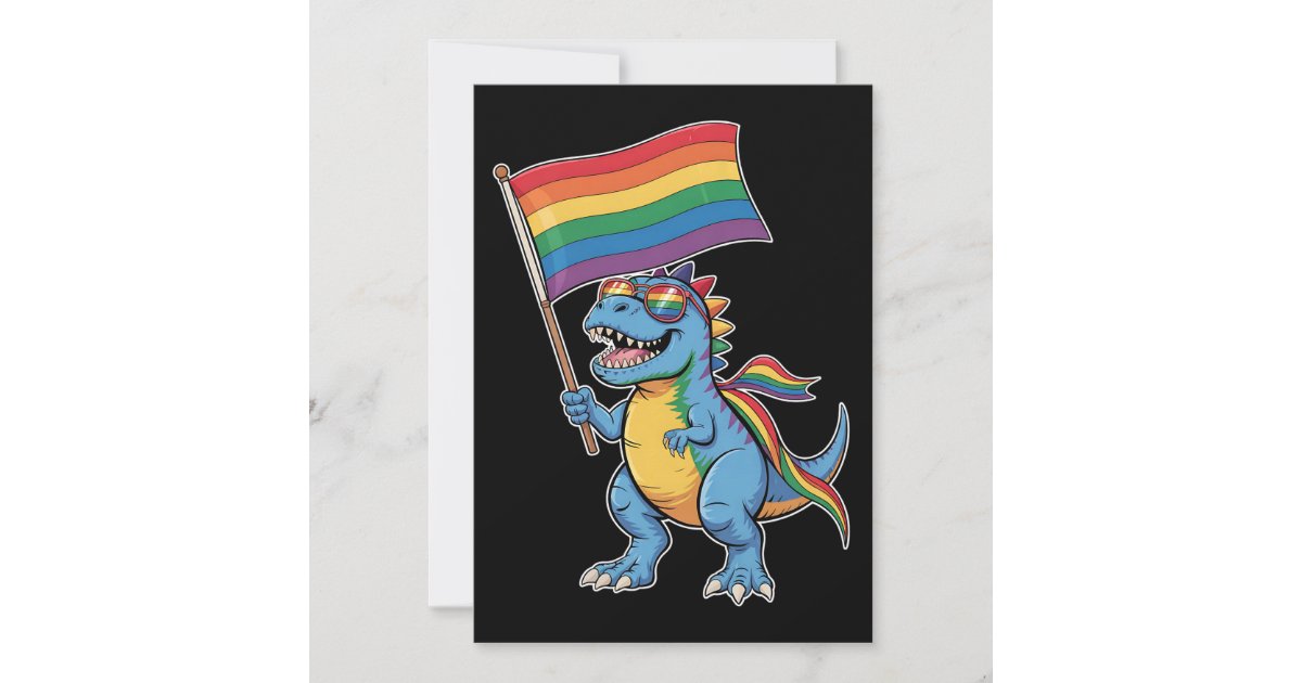 Dinosaur T Rex Gay Pride LGBTQ Ally Rainbow Flag Invitation | Zazzle