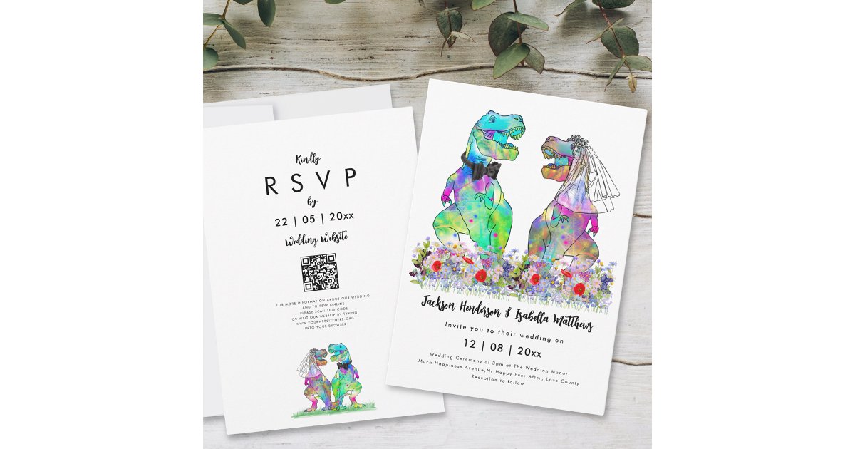Dinosaur Theme Wedding QR Code Invitation | Zazzle