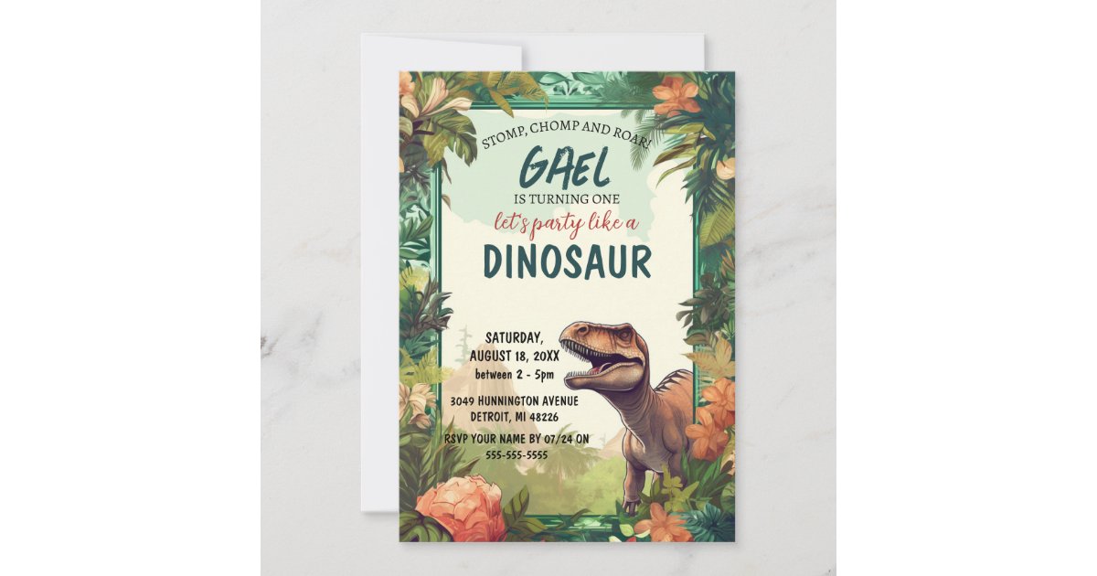 Dinosaur Turning one Boy Birthday Invitation | Zazzle